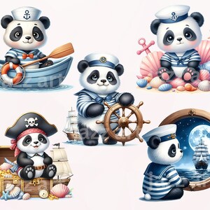 Nautical Panda Clipart Bundle, Cute Panda Bear, Panda Nursery Art, Panda Sublimation, Baby Panda ...