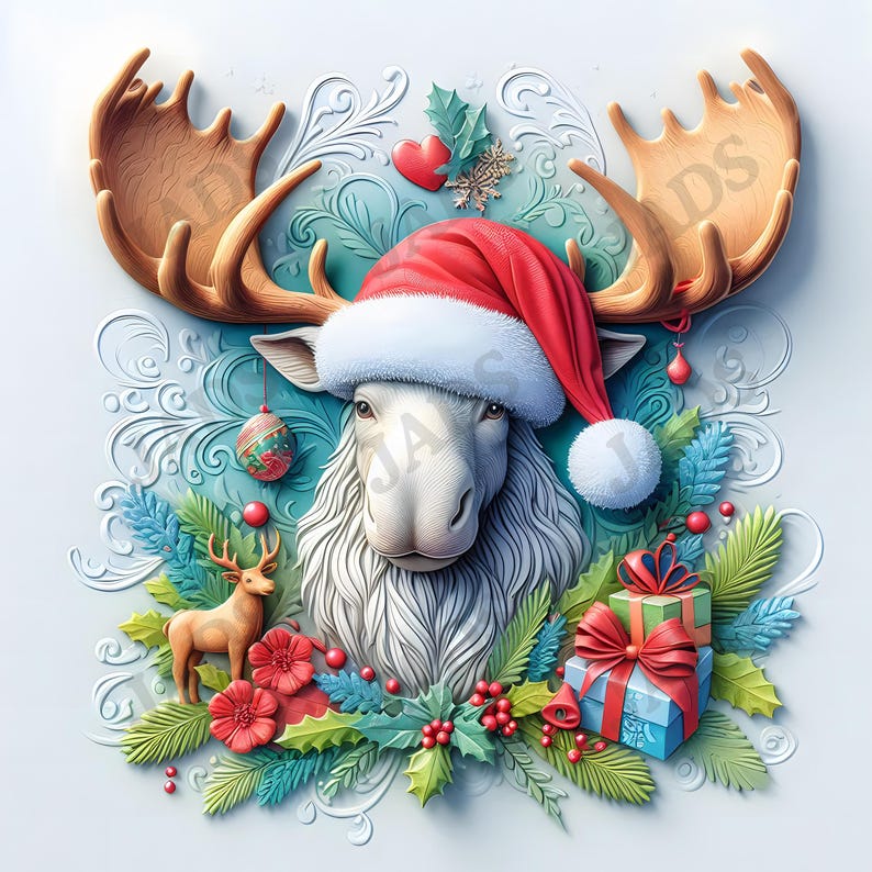 3D Christmas Moose Jpeg Clipart Bundle, Moose Clipart, Most Wonderful ...