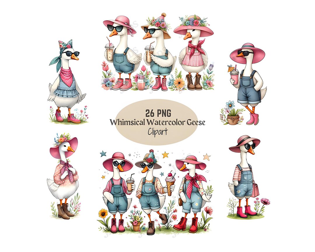 Watercolor Goose Clipart Bundle: Cottagecore Geese PNG (digital ...