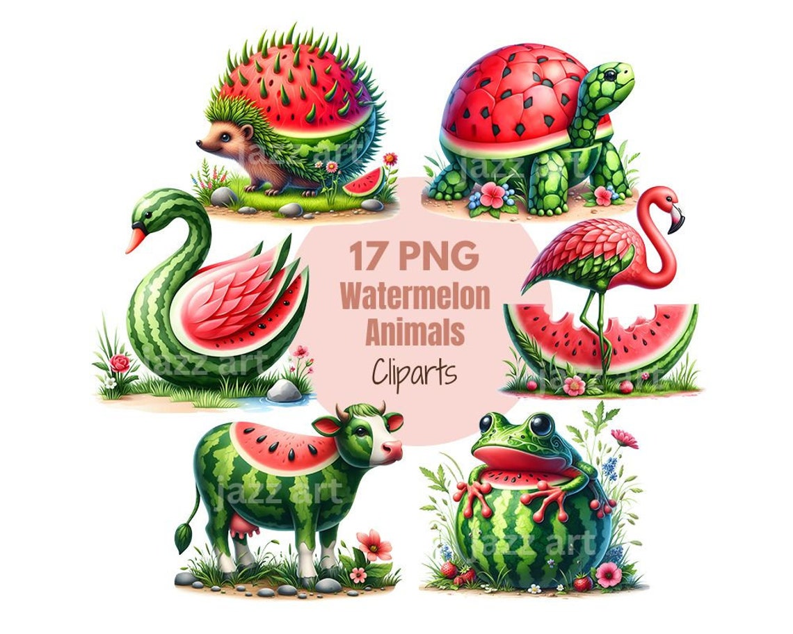 Watermelon Animals Clipart Bundle: Summer Graphics (digital Download ...