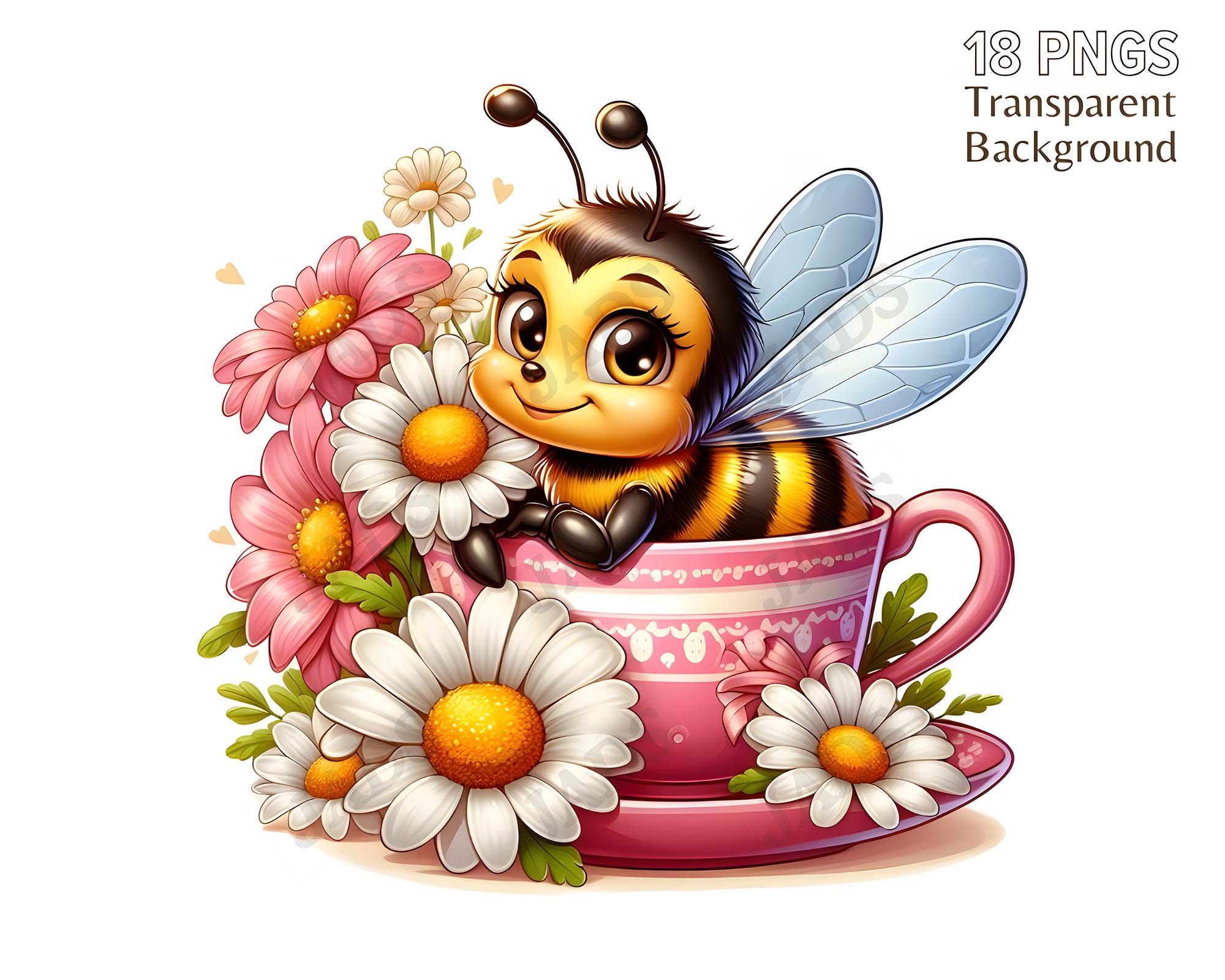 Watercolor Teacup Bee Clipart Bundle: Daisy Flower PNG (commercial Use ...