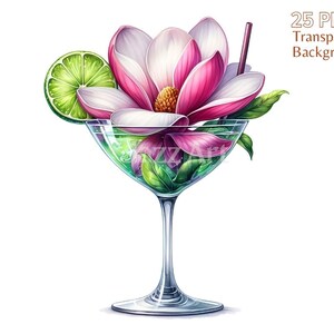 Watercolor Floral Cocktail Clipart: Summer Drink PNG Bundle (commercial ...
