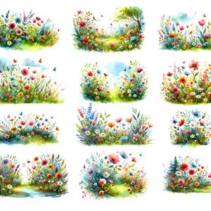 Watercolor Spring Meadow Clipart: Floral Illustration Bundle (PNG ...
