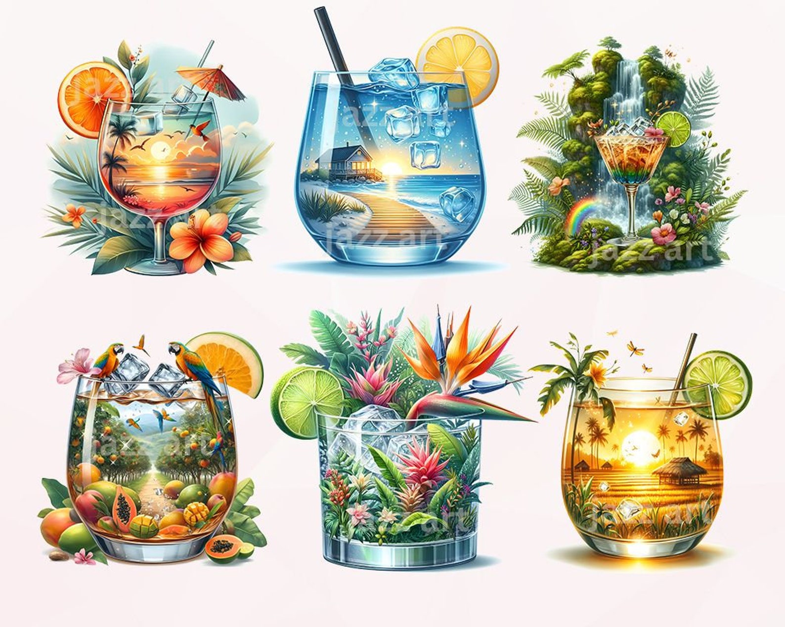 Tropical Cocktail Clipart Bundle: Summer Drink PNG Graphics (digital ...