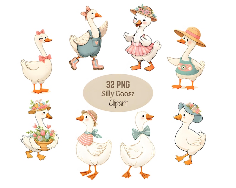 Silly Goose Clipart Bundle: Funny PNG Illustrations (commercial Use ...