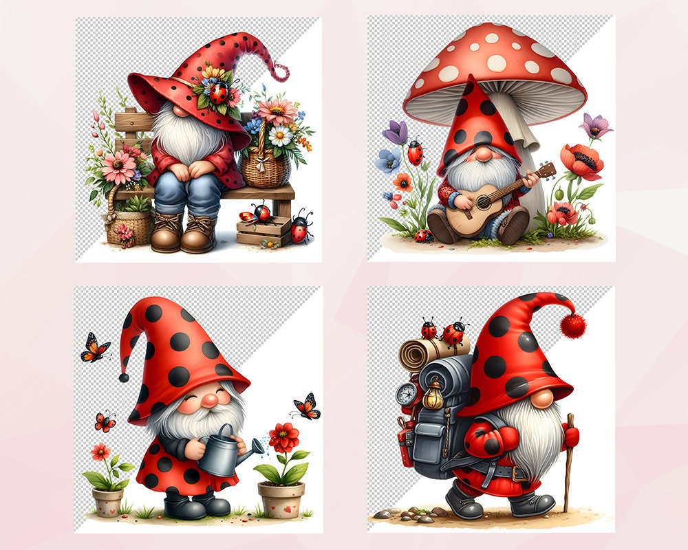 14 Ladybug Gnome Clipart Bundle, Garden Gnome Graphics, Spring Png ...