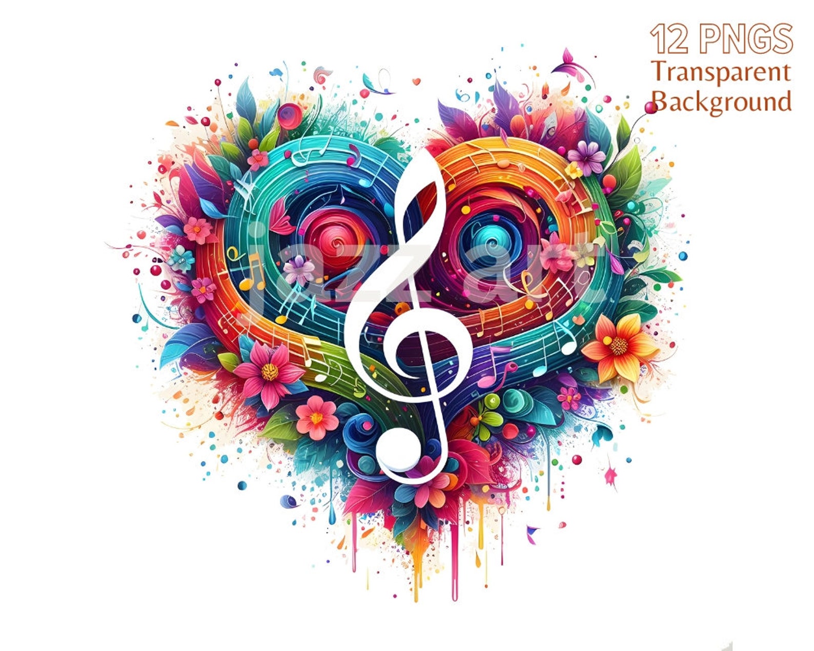 Heart Music Note Clipart Bundle, Watercolor Music Note Graphics, Floral ...