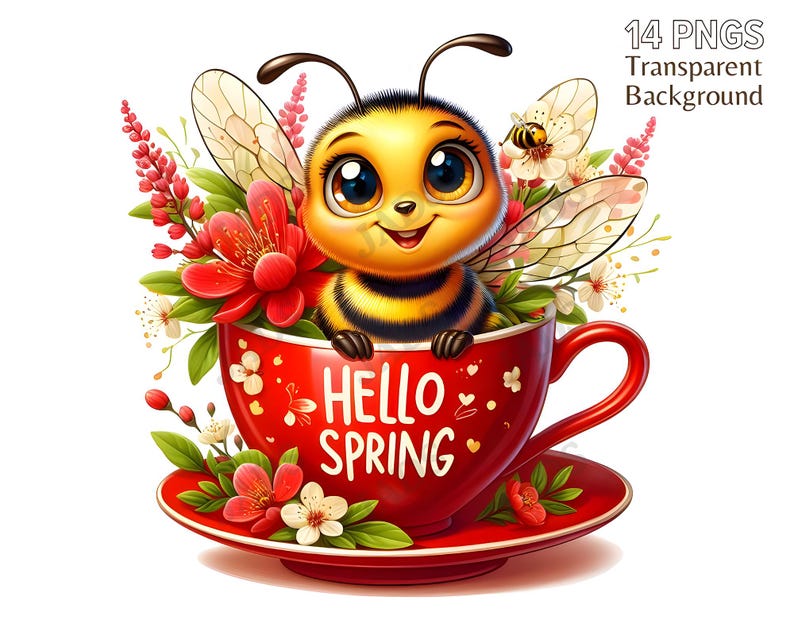 Spring Bees Clipart Bundle, Cute Bee Clipart, Honeybee Clipart, Hello ...