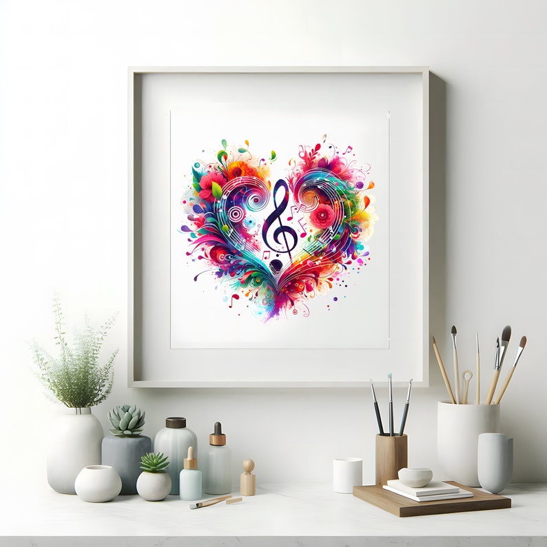 Heart Music Note Clipart Bundle, Watercolor Music Note Graphics, Floral ...