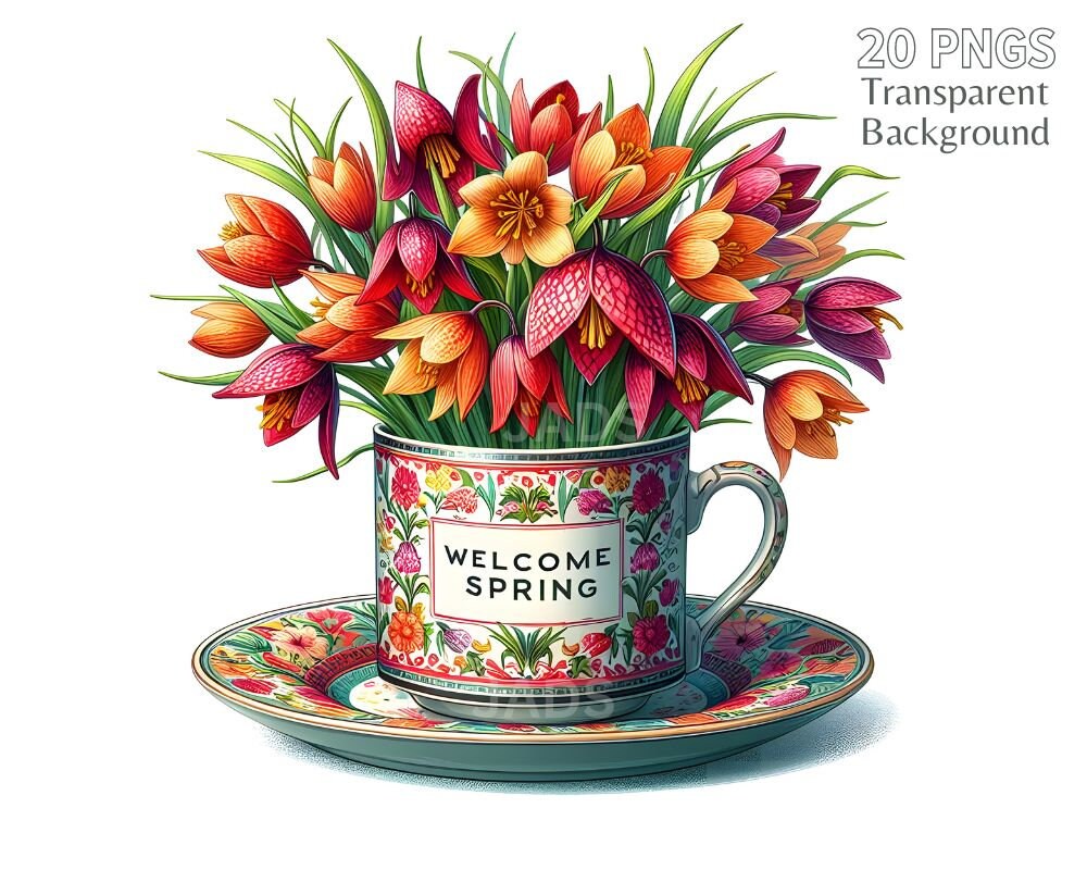 20 Spring Flowers and Mug Clipart Bundle, Spring Graphic, Botanical ...