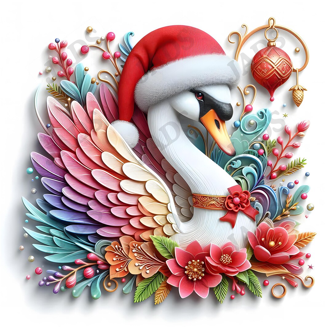 3D Christmas Swan Clipart: Holiday JPEG Graphics (commercial Use) - Etsy