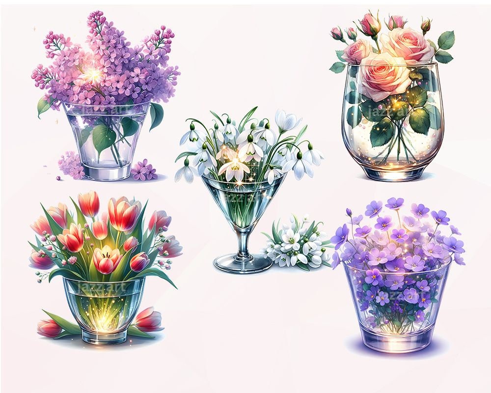 Floral Cocktail Clipart Bundle: Watercolor Flower PNG Graphics ...