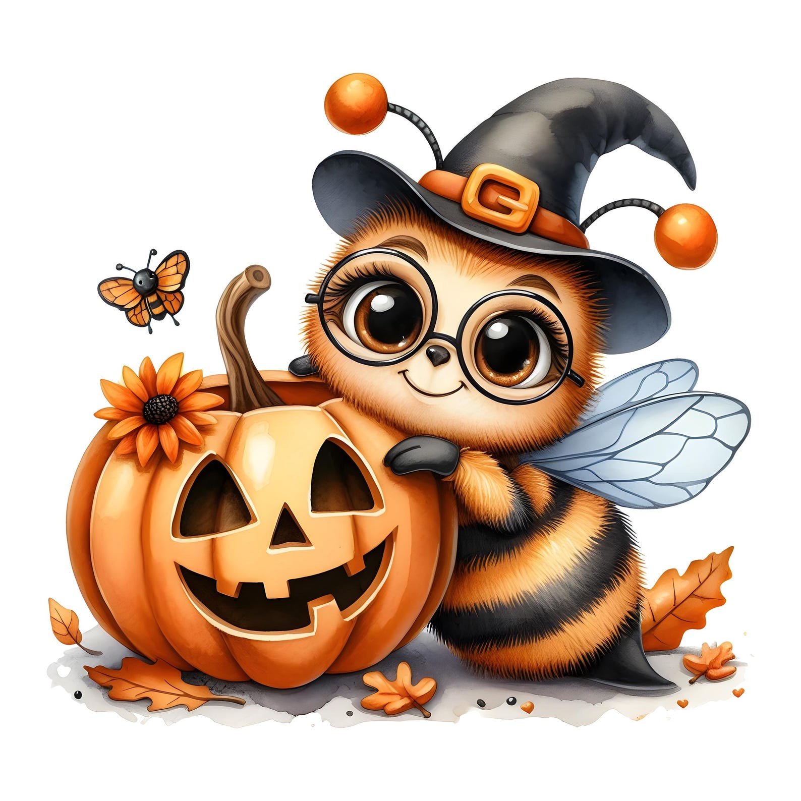 Halloween Pumpkin Bee Clipart | Cute Spooky Bee PNG | Fall Halloween ...