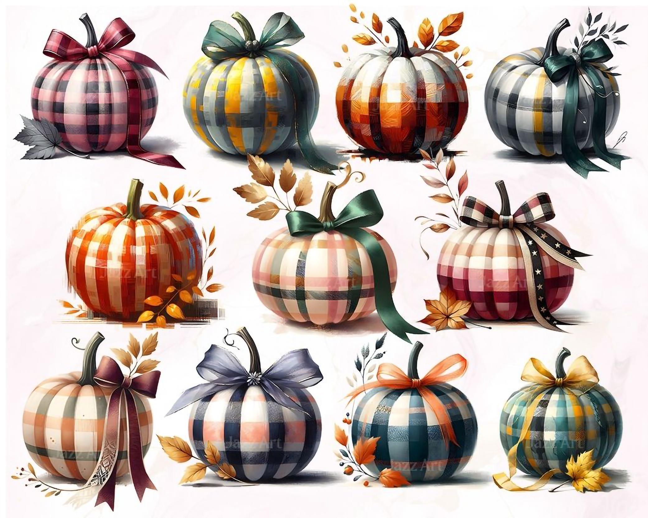 Plaid Pumpkin Clipart Bundle, Thanksgiving Clipart, Watercolor Pumpkin ...