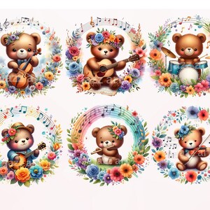 Musical Bear Clipart: Watercolor Teddy Bear PNG Bundle (commercial Use ...