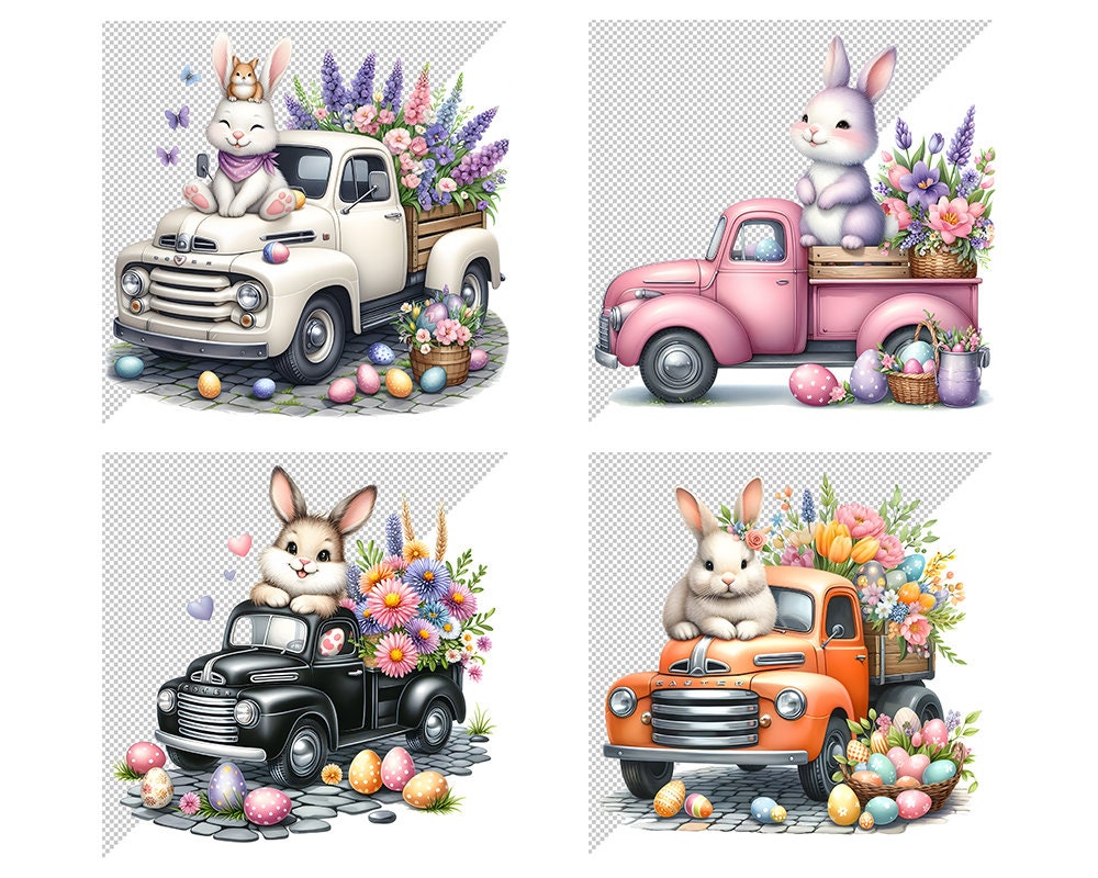 Easter Bunny Truck Clipart: Spring PNG Bundle (commercial Use) - Etsy