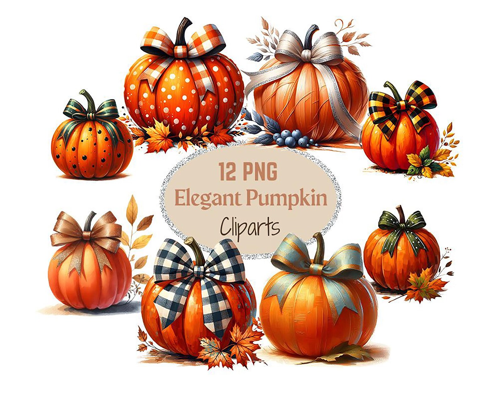 Elegant Pumpkin Clipart Bundle, Thanksgiving Clipart, Watercolor ...