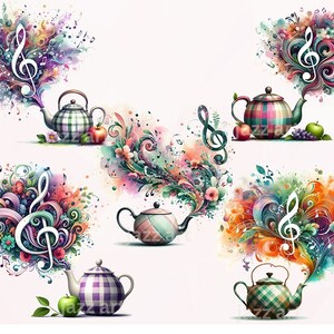Teapot and Music Notes Clipart Bundle, Tea Party Clipart, Watercolor ...