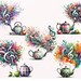 Teapot and Music Notes Clipart Bundle, Tea Party Clipart, Watercolor ...