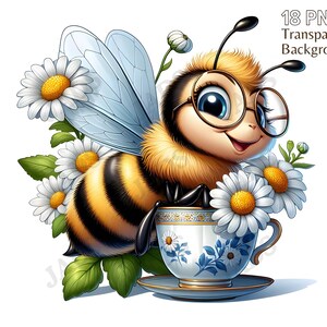 Tea Cup Bees and Daisy Clipart Bundle, Cute Bee Clipart, Honeybee ...