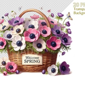 Watercolor Spring Flower Basket Clipart Bundle (PNG, Commercial Use) - Etsy