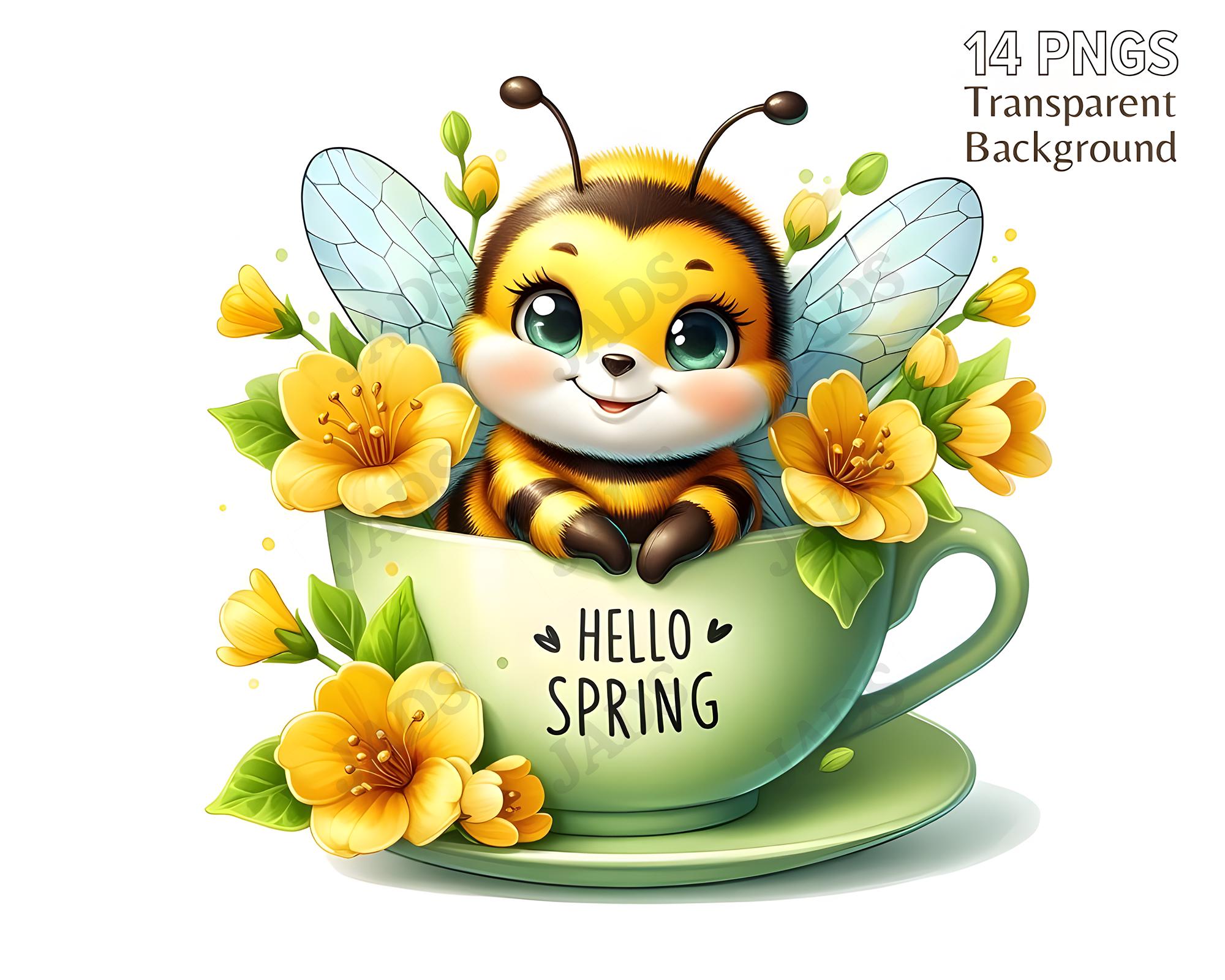 Spring Bees Clipart Bundle, Cute Bee Clipart, Honeybee Clipart, Hello ...