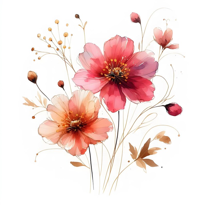Pink Watercolor Flower Clipart Bundle: Blush & Rose Floral PNG (digital ...