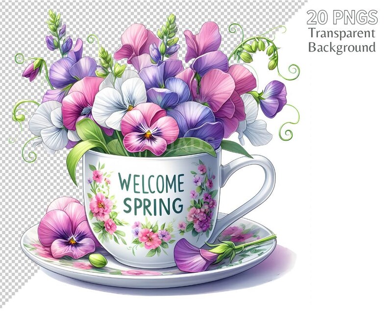 20 Spring Flowers and Mug Clipart Bundle, Spring Graphic, Botanical ...