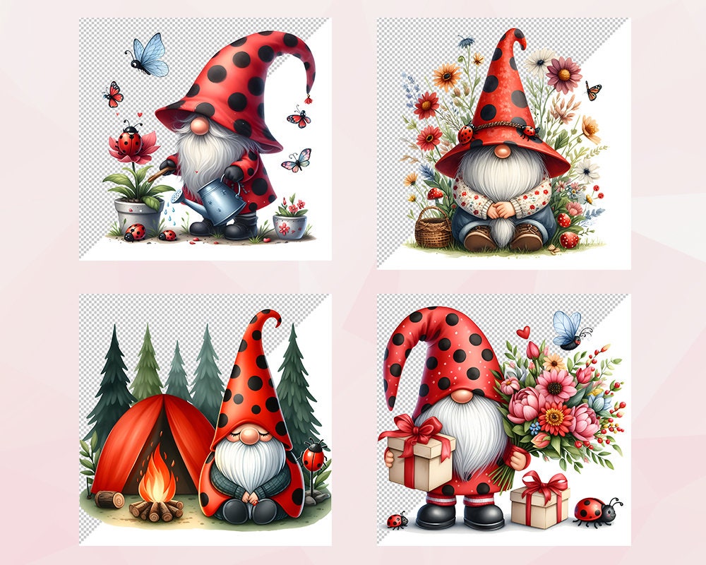 14 Ladybug Gnome Clipart Bundle, Garden Gnome Graphics, Spring Png ...