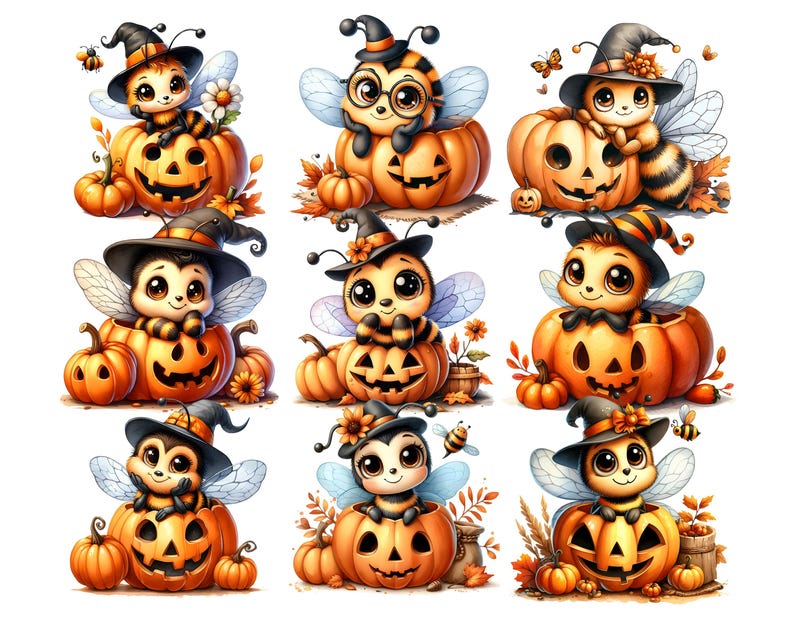 Halloween Pumpkin Bee Clipart | Cute Spooky Bee PNG | Fall Halloween ...