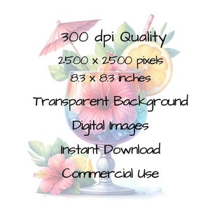 Watercolor Floral Cocktail Clipart: Summer Drink PNG Bundle (commercial ...