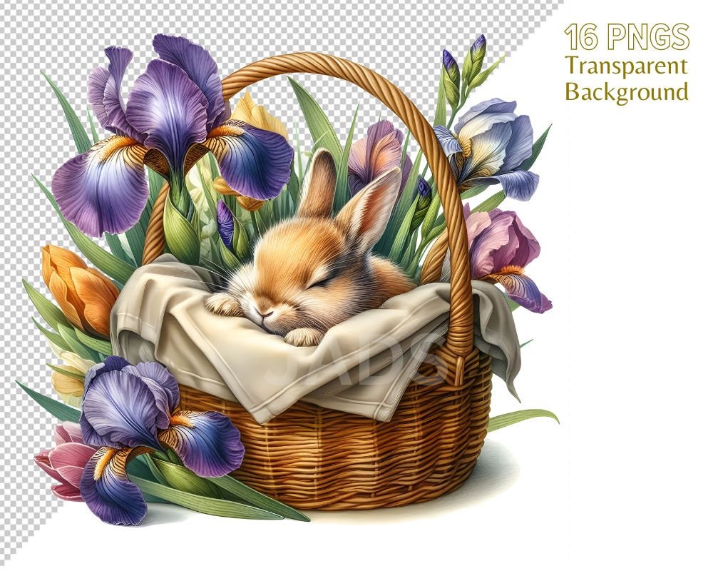 16 Bunny and Spring Flowers Clipart Bundle, Watercolor Rabbit Graphics ...