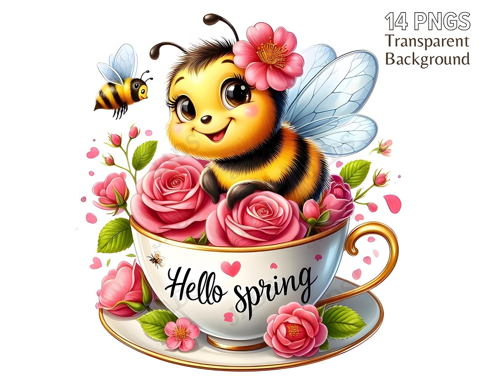 Spring Bees Clipart Bundle, Cute Bee Clipart, Honeybee Clipart, Hello ...