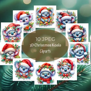3D Christmas Koala Clipart: Festive Holiday Graphics (JPEG) - Etsy