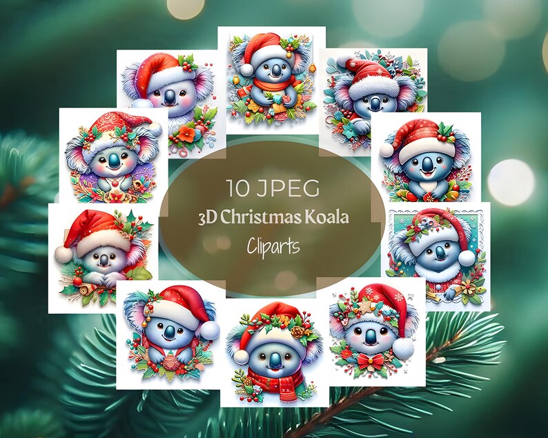 3D Christmas Koala Clipart: Festive Holiday Graphics (JPEG) - Etsy