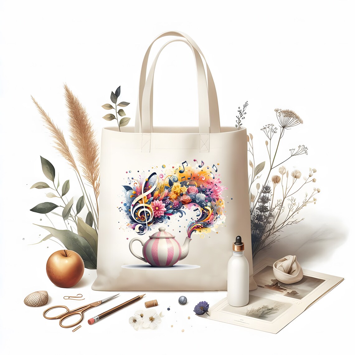 Teapot and Music Notes Clipart Bundle, Tea Party Clipart, Watercolor ...