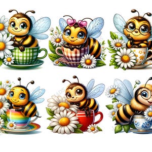 Tea Cup Bees and Daisy Clipart Bundle, Cute Bee Clipart, Honeybee ...