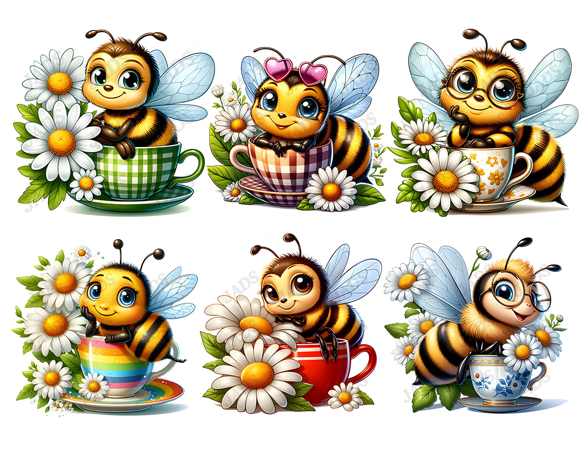 Watercolor Teacup Bee Clipart Bundle: Daisy Flower PNG (commercial Use ...