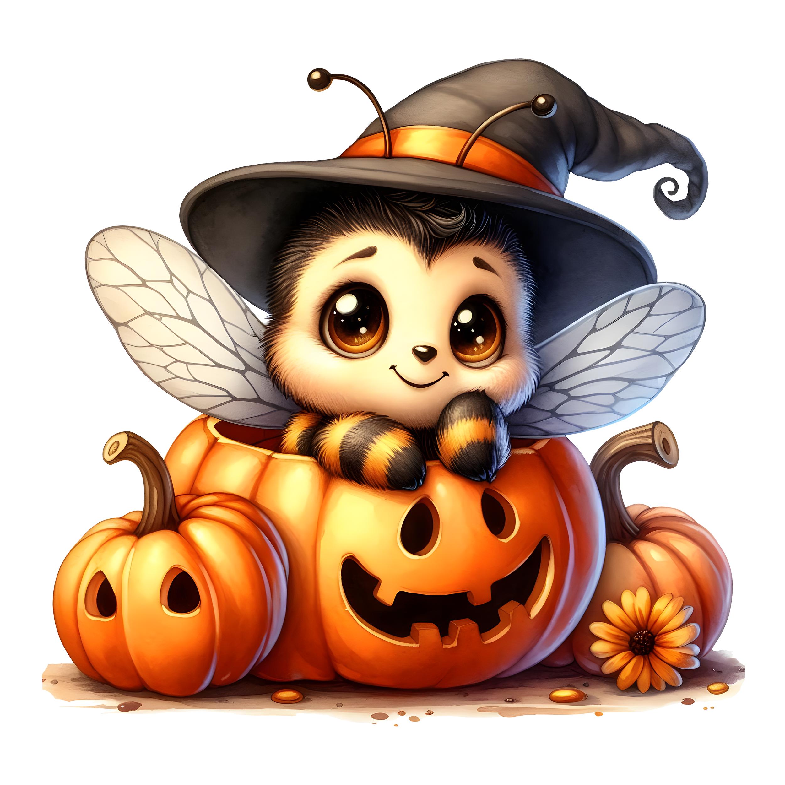 Halloween Pumpkin Bee Clipart | Cute Spooky Bee PNG | Fall Halloween ...