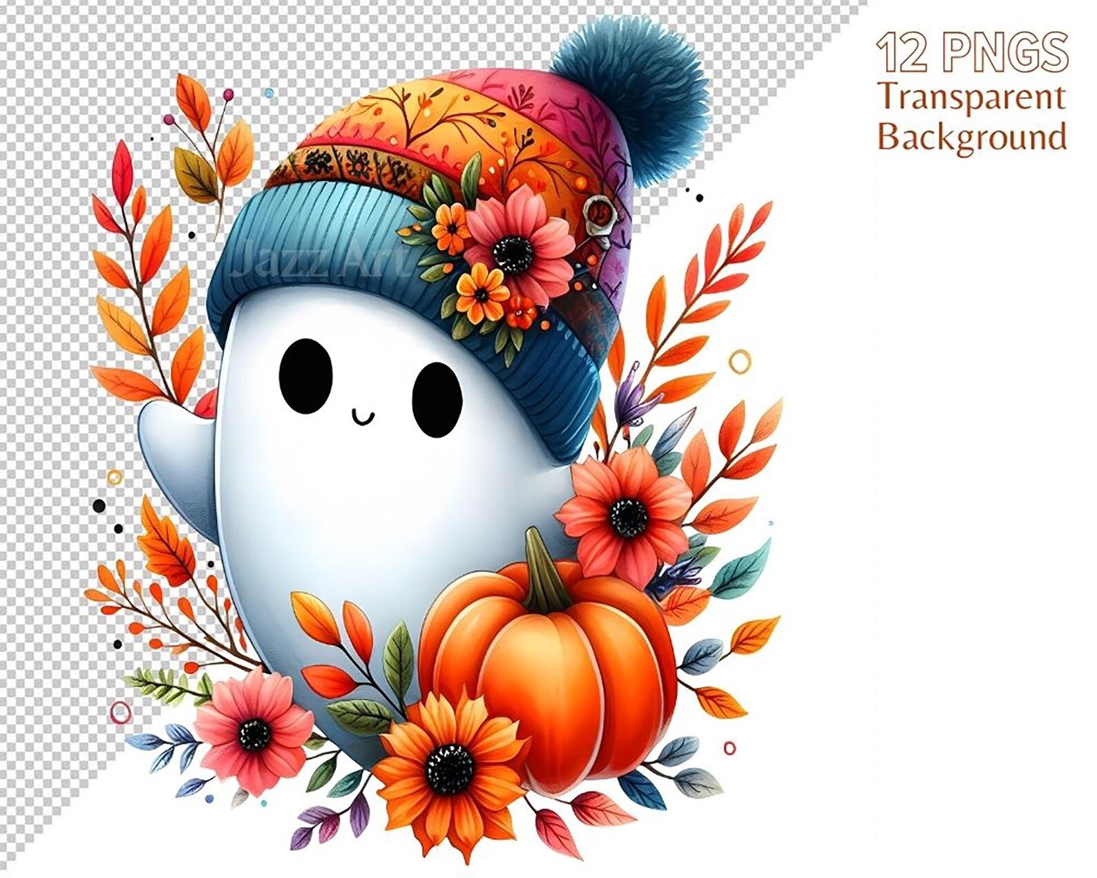Cute Ghost Clipart Bundle, Watercolor Ghost Png Graphics, Halloween ...