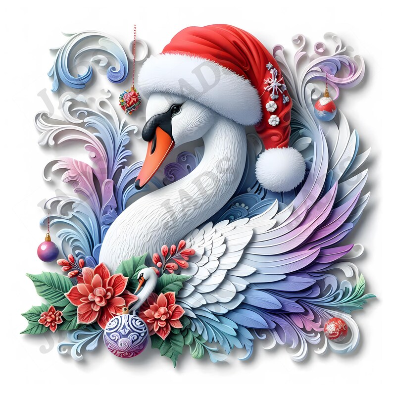 3D Christmas Swan Clipart: Holiday JPEG Graphics (commercial Use) - Etsy