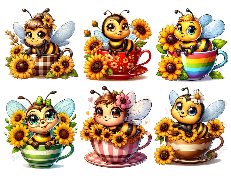 Sunflower Bees Clipart Bundle, Cute Bee Clipart, Sunflower Png Design ...