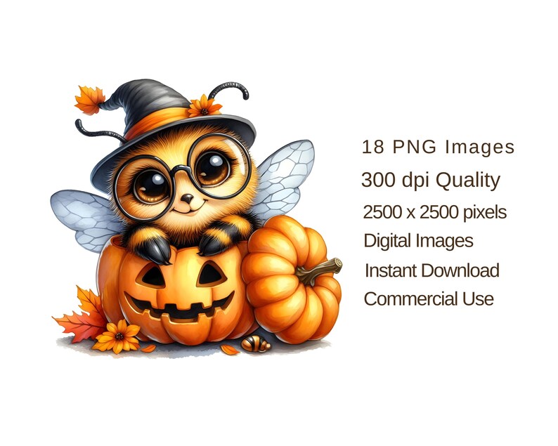 Halloween Pumpkin Bee Clipart | Cute Spooky Bee PNG | Fall Halloween ...