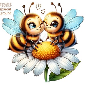 Cute Bees and Daisy Clipart Bundle, Cute Bee Clipart, Honeybee Clipart ...