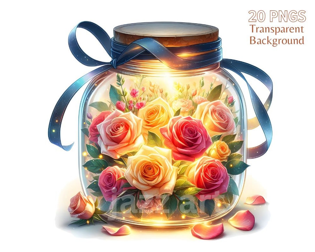 Watercolor Flower Jars Clipart: Floral Bouquet PNG Bundle (commercial ...