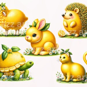 Lemon Animals Clipart Bundle: Watercolor PNG Graphics (commercial Use ...