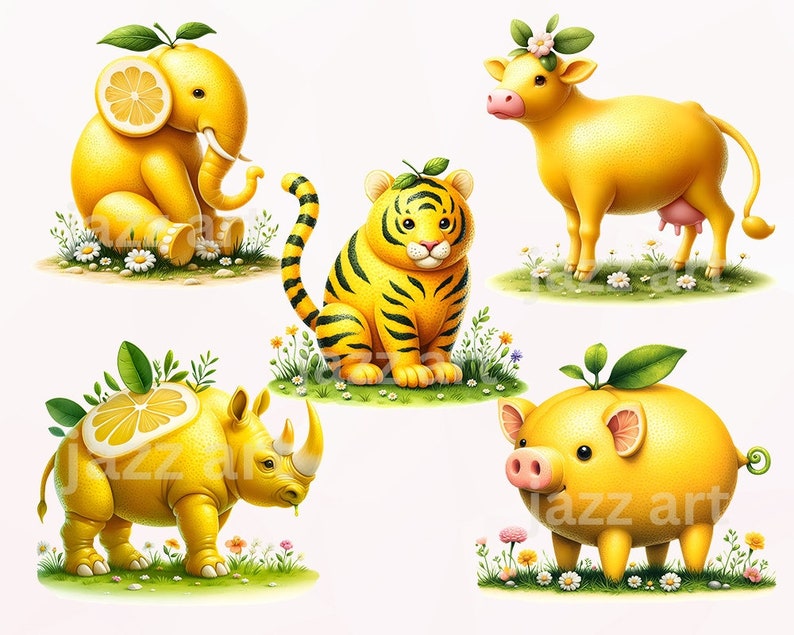 Lemon Animals Clipart Bundle, Lemonade Clipart, Fruit Clipart, Lemon ...