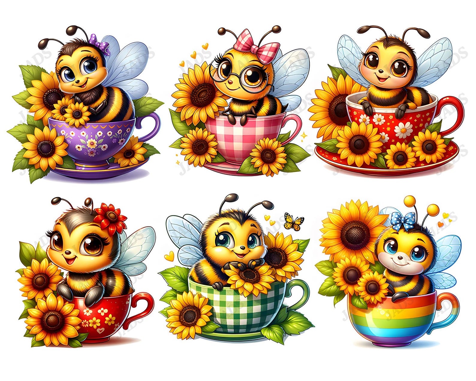 Sunflower Bees Clipart Bundle, Cute Bee Clipart, Sunflower Png Design ...