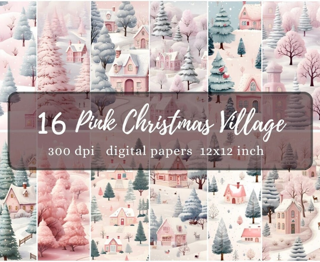 Pink Vintage Christmas Digital Paper Christmas Village - Etsy
