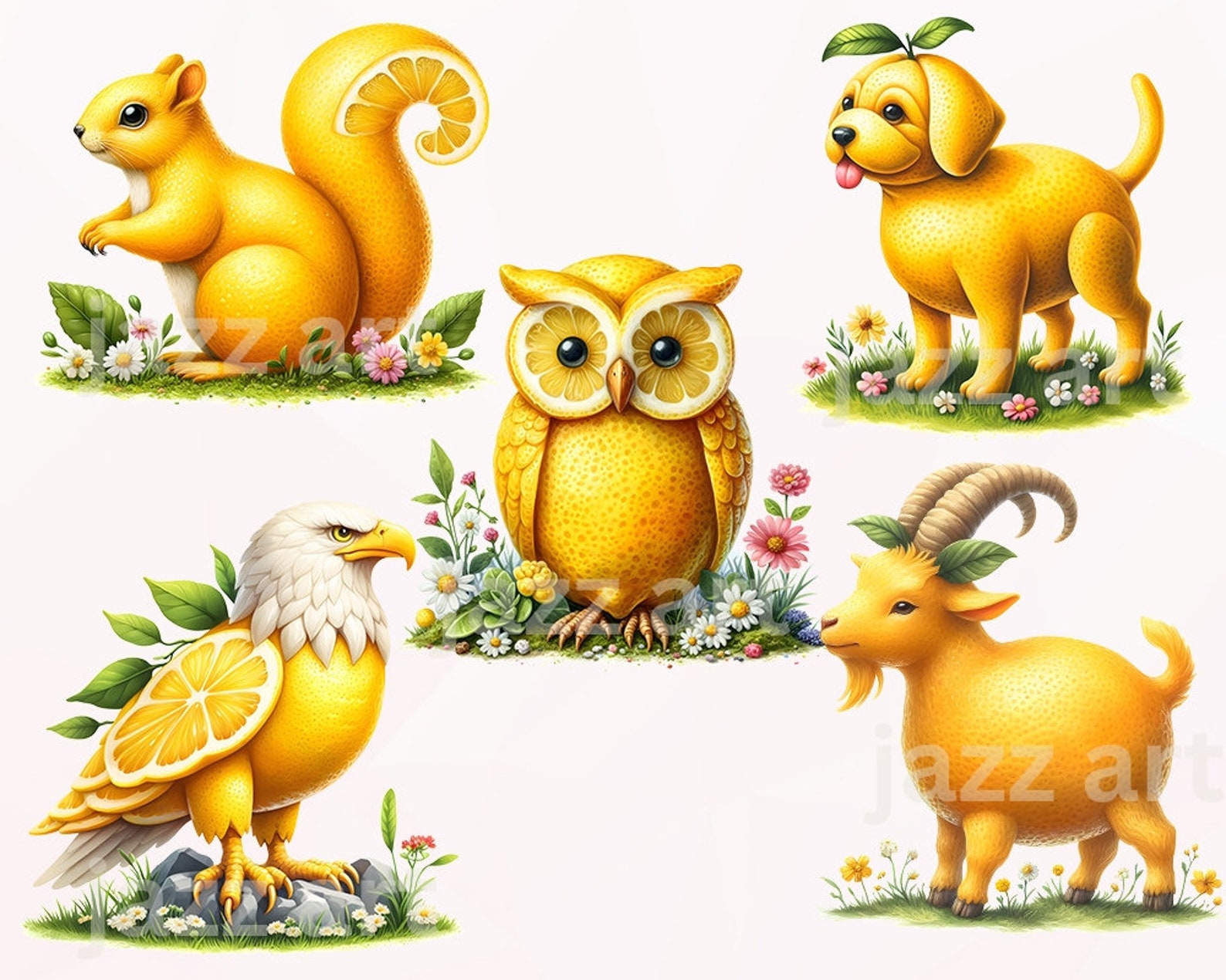 Lemon Animals Clipart Bundle, Lemonade Clipart, Fruit Clipart, Lemon ...